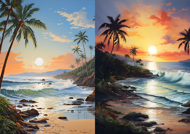 Printable Summer Beach Landscape Digital Papers Sunset Beach Background ...