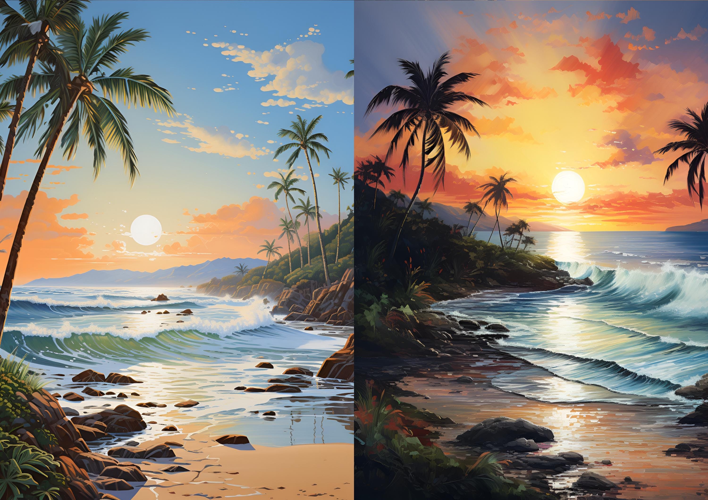 Printable Summer Beach Landscape Digital Papers Sunset Beach Background ...