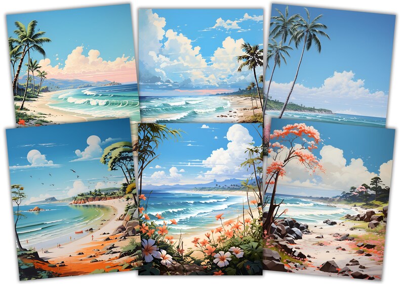 Printable Summer Beach Landscape Digital Papers Sunset Beach Background ...