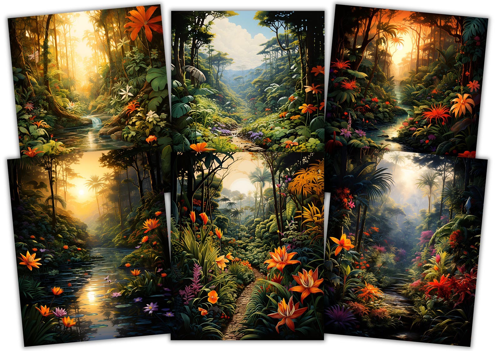 Printable Tropical Forest Digital Papers Nature Theme Tropical Jungle ...