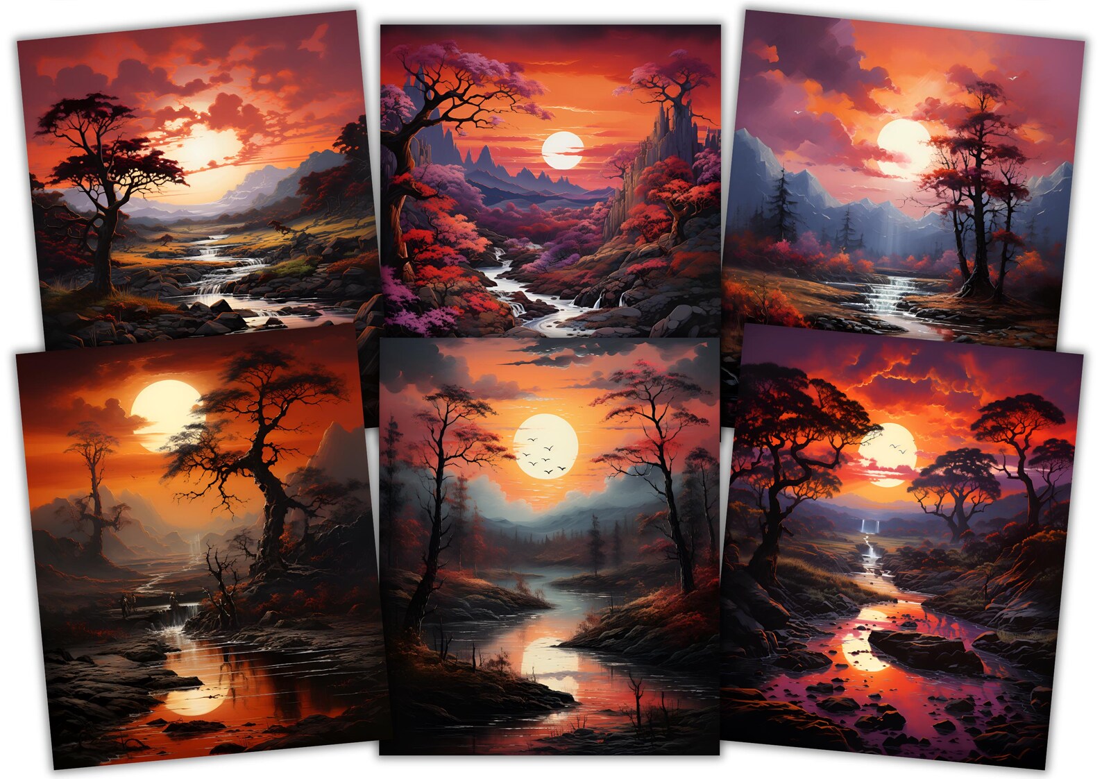 Printable Sunset Landscape Digital Paper Nature Graphics Summer ...