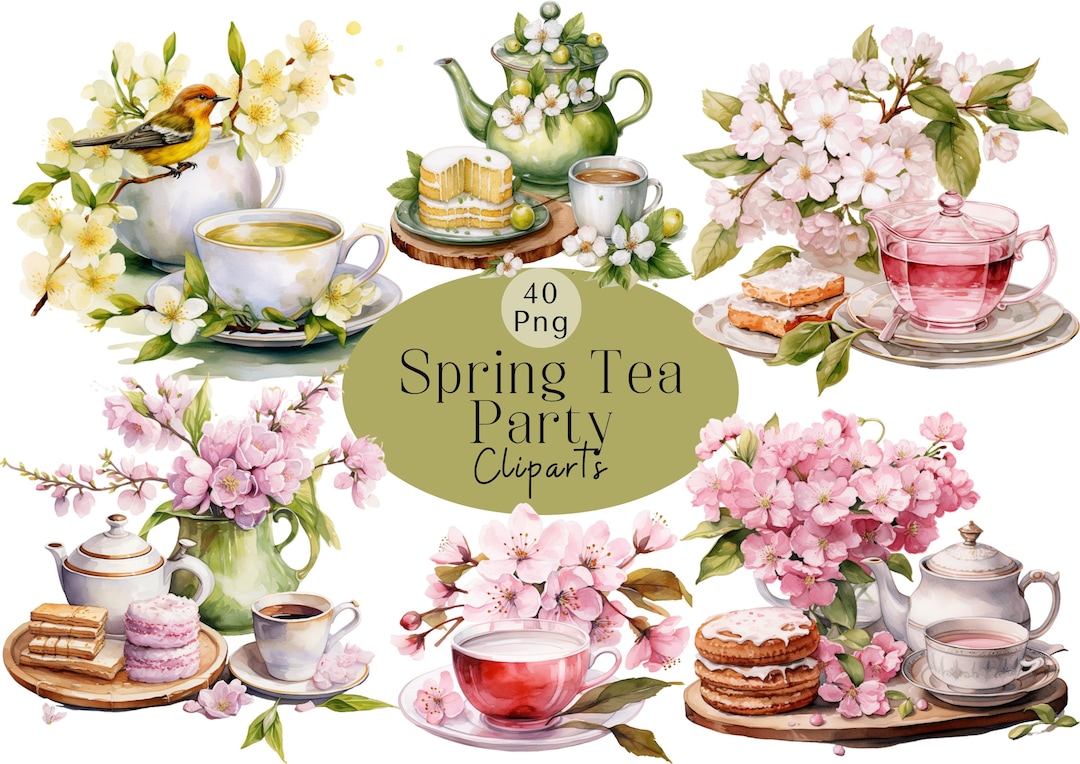 Watercolor Spring Tea Party Clipart Bundle Floral Spring Tea Party ...