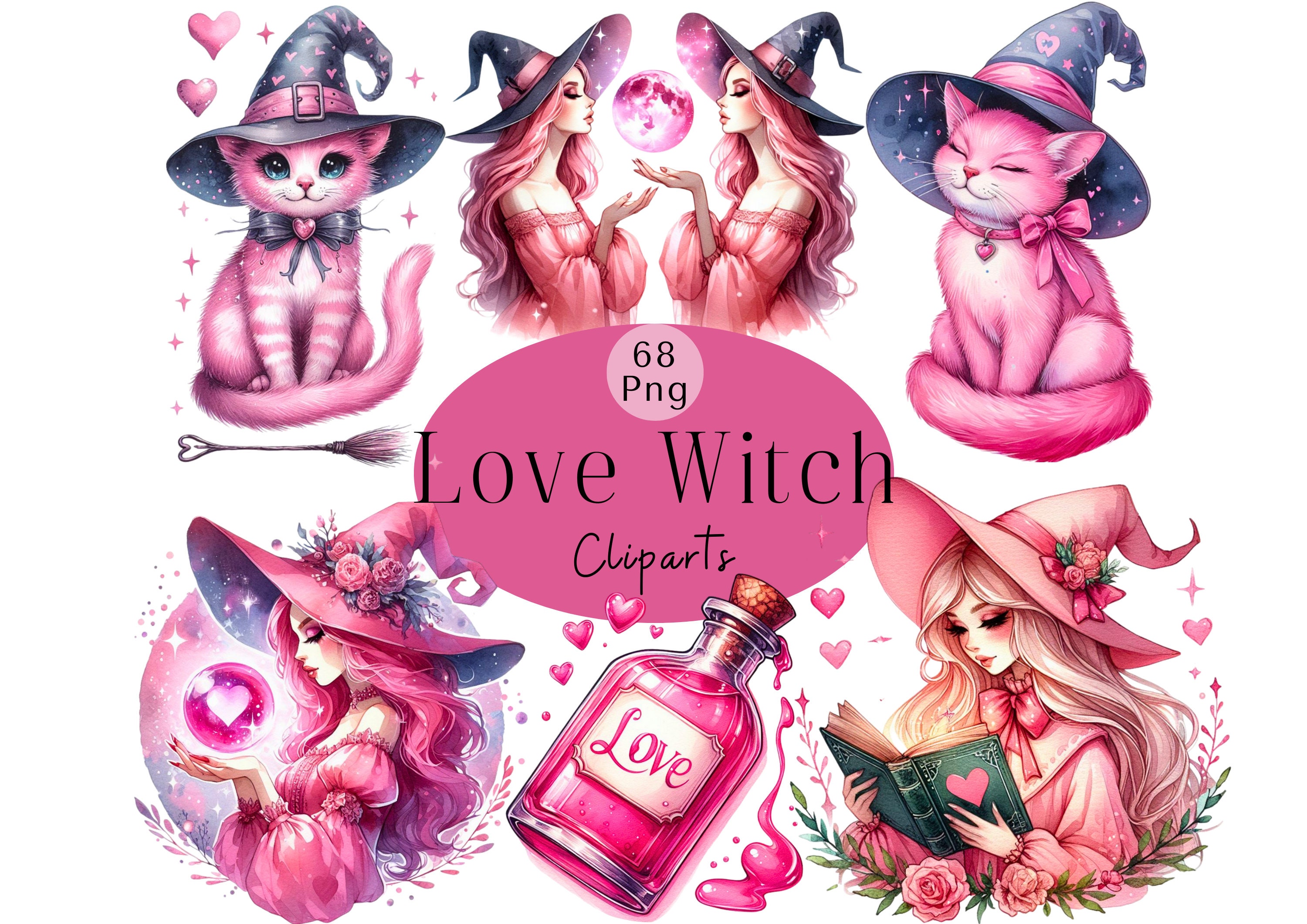 Love Witch Clipart Bundle Valentine Witch Crafts Magical Magic Clipart Occult Witch Love Magic