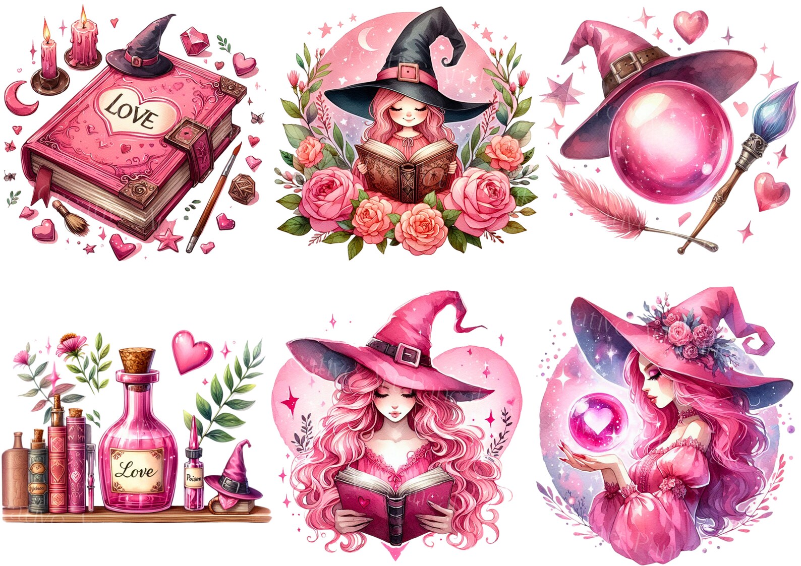 Love Witch Clipart Bundle: Valentine Witchy Art (PNG Digital Download ...