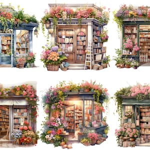 Watercolor Floral Book Store Front Art Cozy Bookstore Png Bundle Book ...