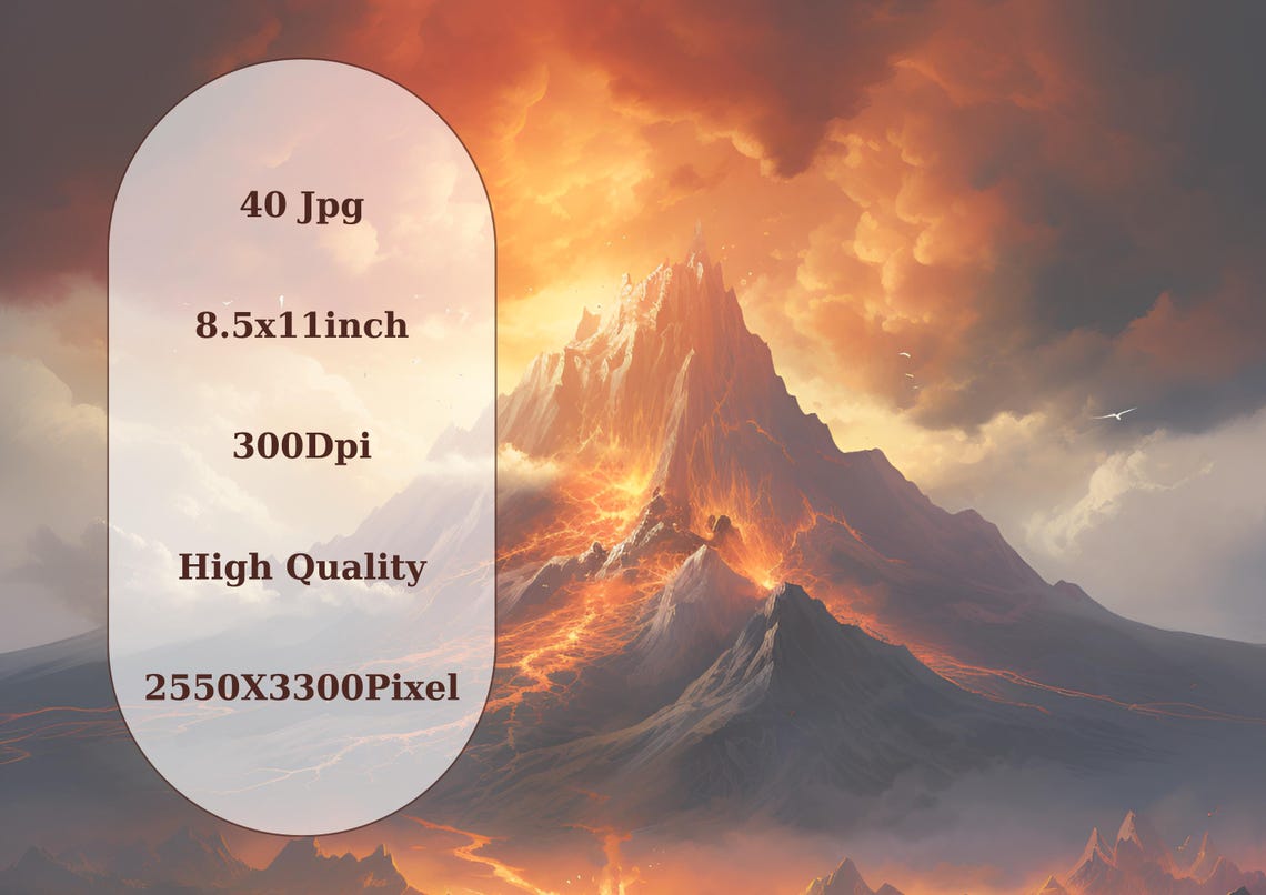 Volcano Landscape Digital Paper Set: Erupting Magma, Nature Backgrounds ...