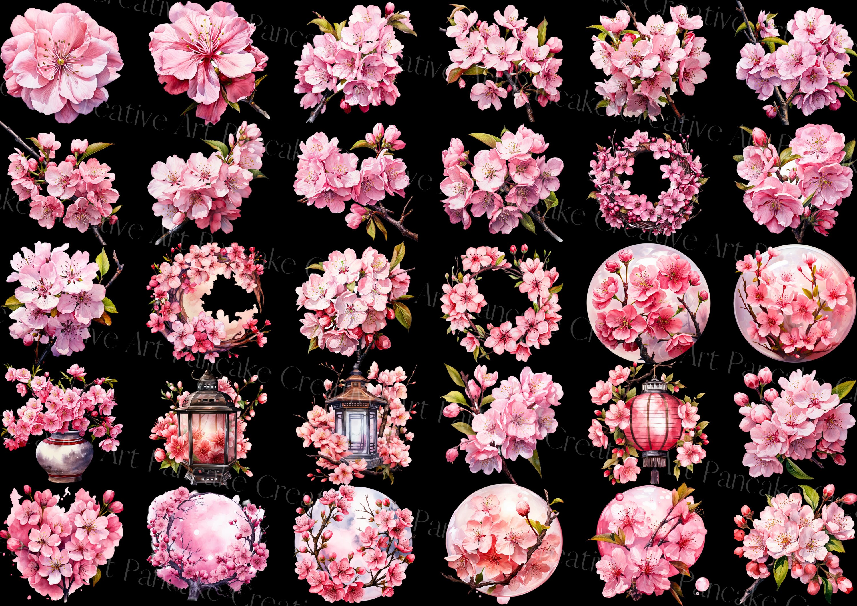 Watercolor Sakura Cherry Blossom Png Spring Floral Png Bundle Japanese ...