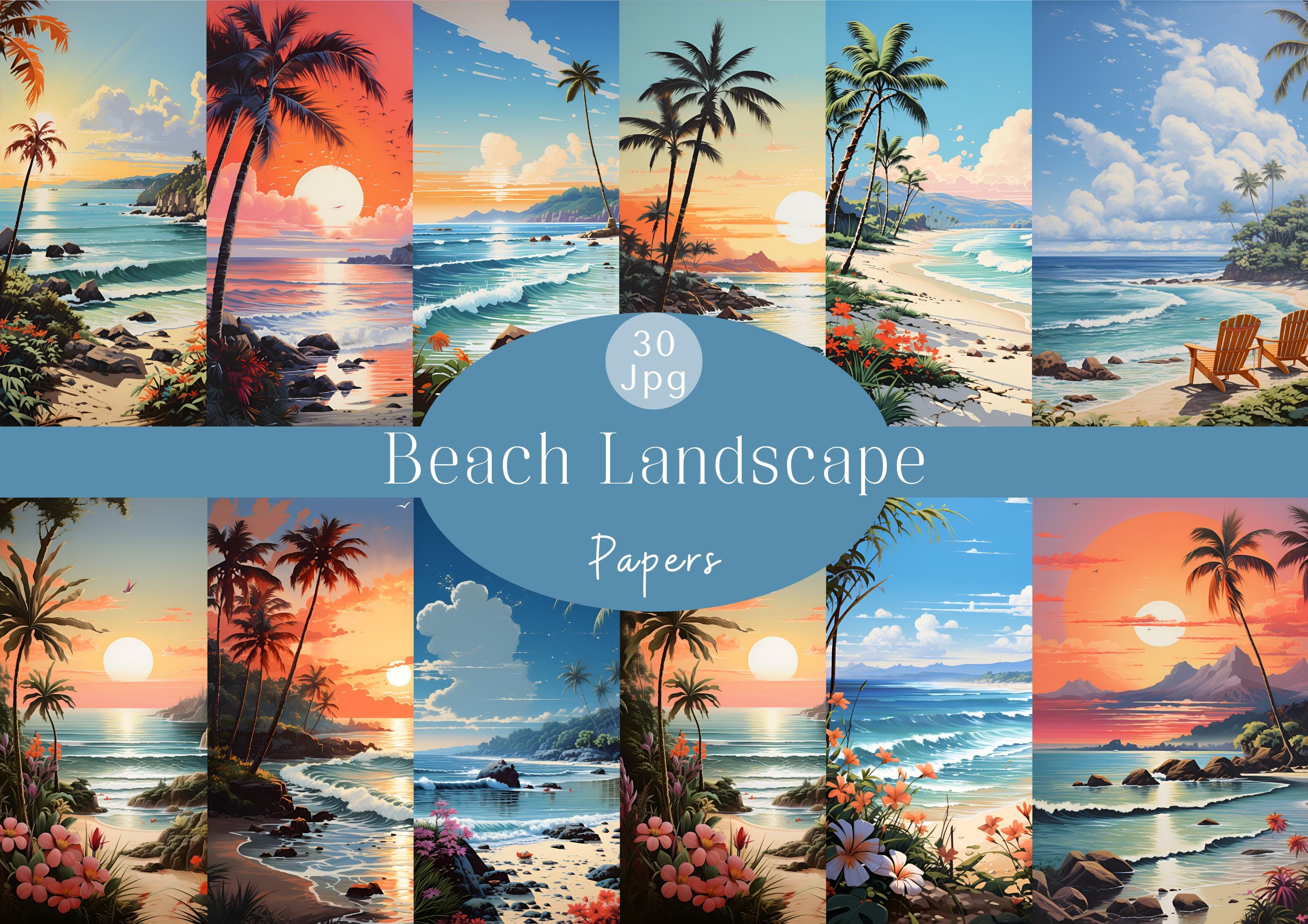 Printable Summer Beach Landscape Digital Papers Sunset Beach Background ...