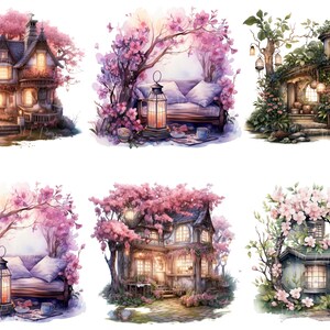 Watercolor Cozy Spring Evening Clipart Set Floral Season Cozy ...