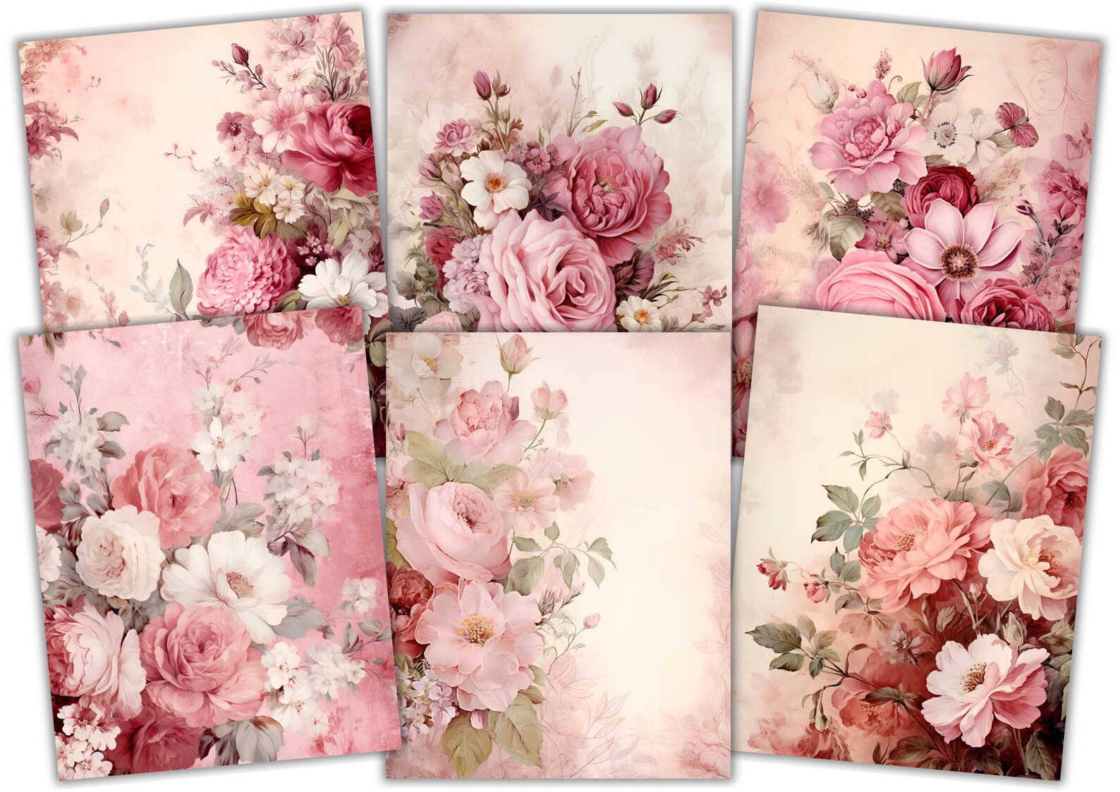 Watercolor Pink Floral Shabby Chic Paper: 33 Romantic Journal Pages ...