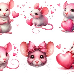 Pink Love Mouse Clipart Bundle Pink Mouse Sublimation Romantic Mice ...
