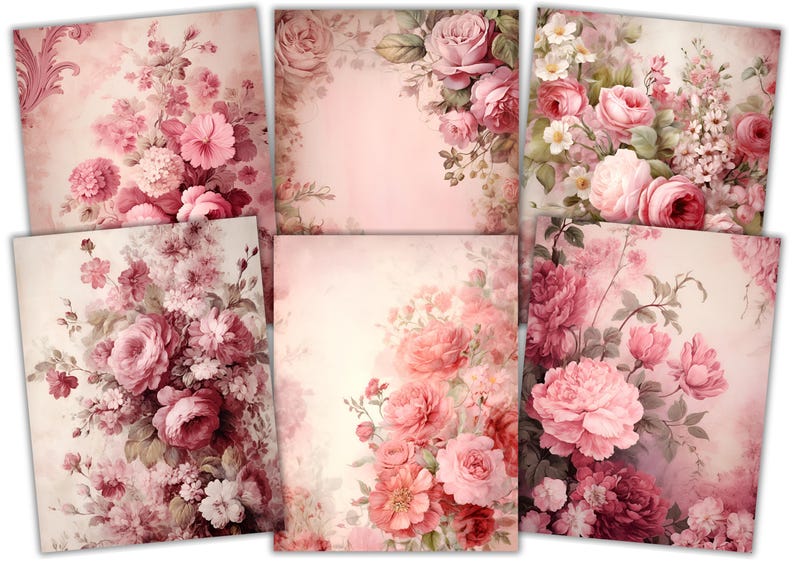 Watercolor Pink Shabby Chic Junk Journal Paper Pack Romantic Scrapbook ...