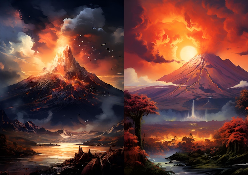 Printable Volcano Landscape Digital Papers Volcano Magma Nature ...