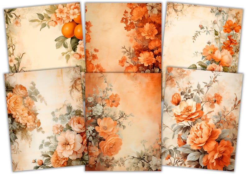 Watercolor Orange Shabby Chic Junk Journal Paper Pack Romantic ...
