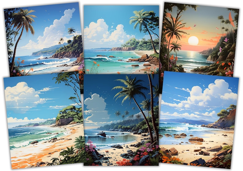 Printable Summer Beach Landscape Digital Papers Sunset Beach Background ...