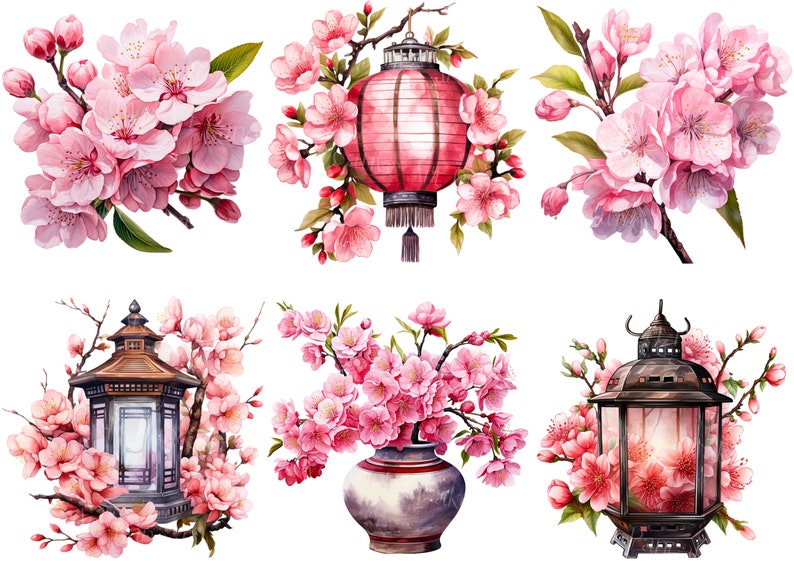 Watercolor Sakura Cherry Blossom Png Spring Floral Png Bundle Japanese ...