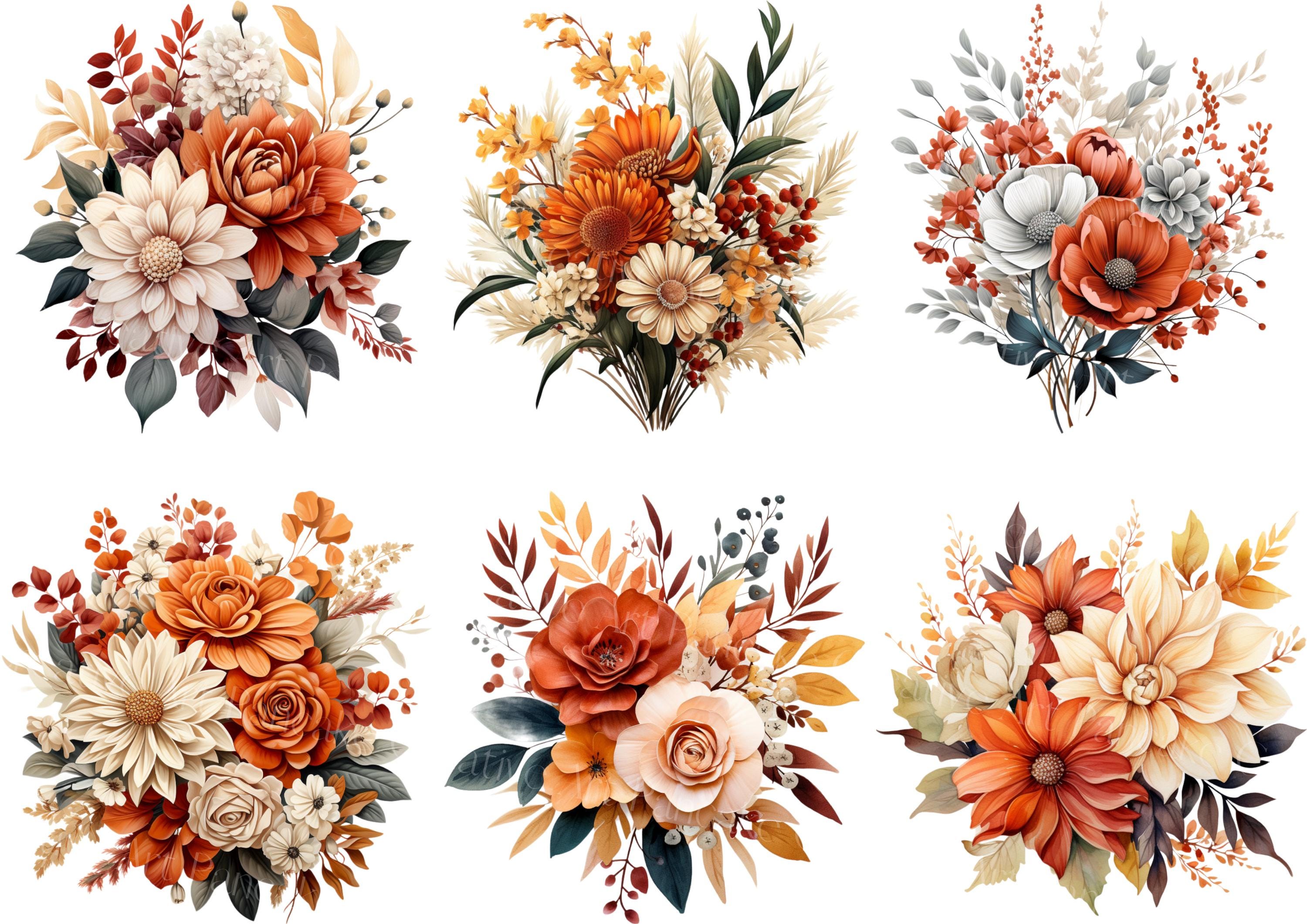 Watercolor Fall Flower Clipart Bundle Autumn Floral Png Autumn Flowers ...