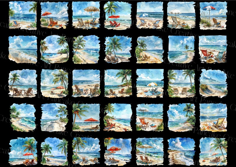 Hello Summer Clipart Watercolor Beach Png Bundle Summer Beach Scene ...