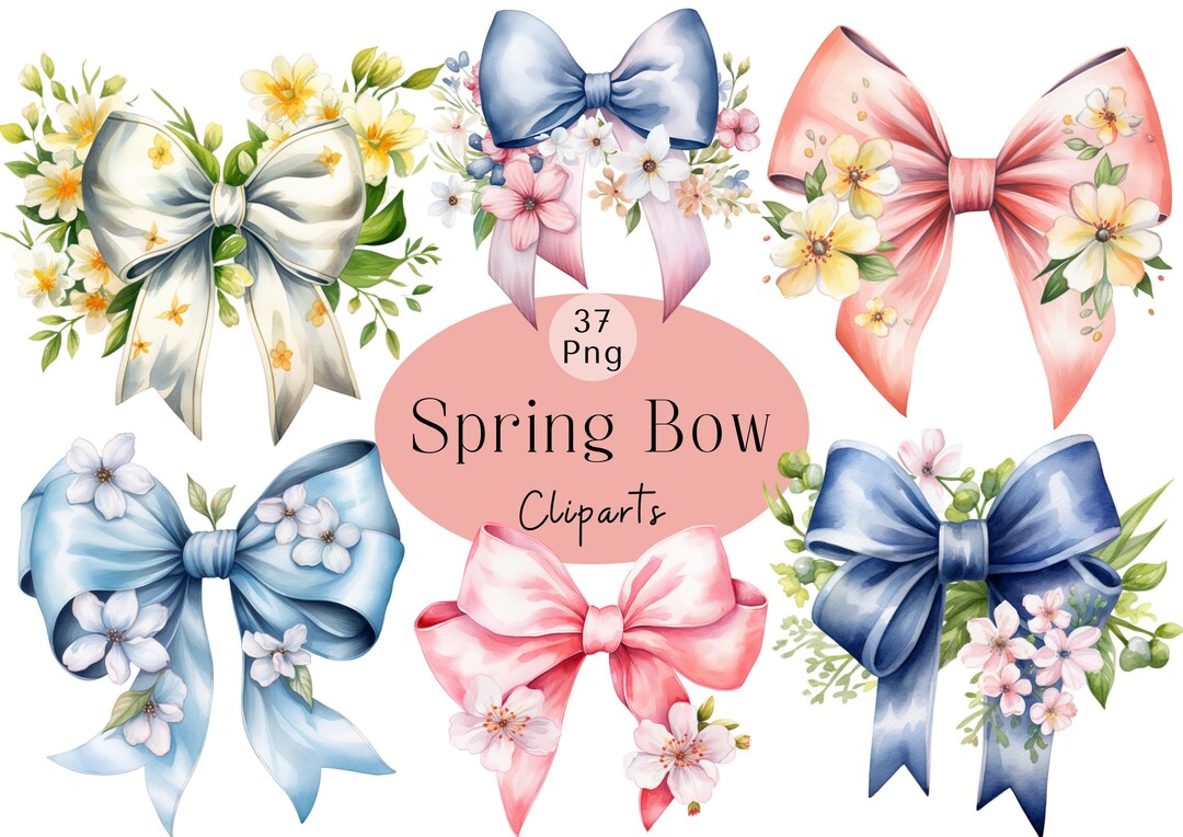Watercolor Spring Bow Witch Flowers Illustration Floral Bow Png ...