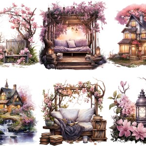 Watercolor Cozy Spring Evening Clipart Set Floral Season Cozy ...
