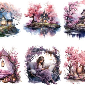 Watercolor Cozy Spring Evening Clipart Set Floral Season Cozy ...
