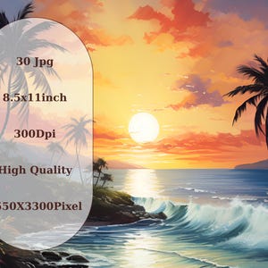 Printable Summer Beach Landscape Digital Papers Sunset Beach Background ...