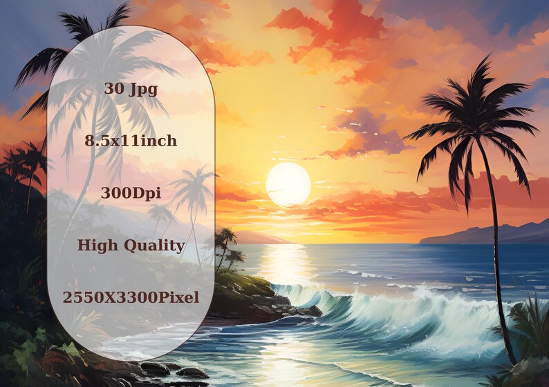 Printable Summer Beach Landscape Digital Papers Sunset Beach Background ...