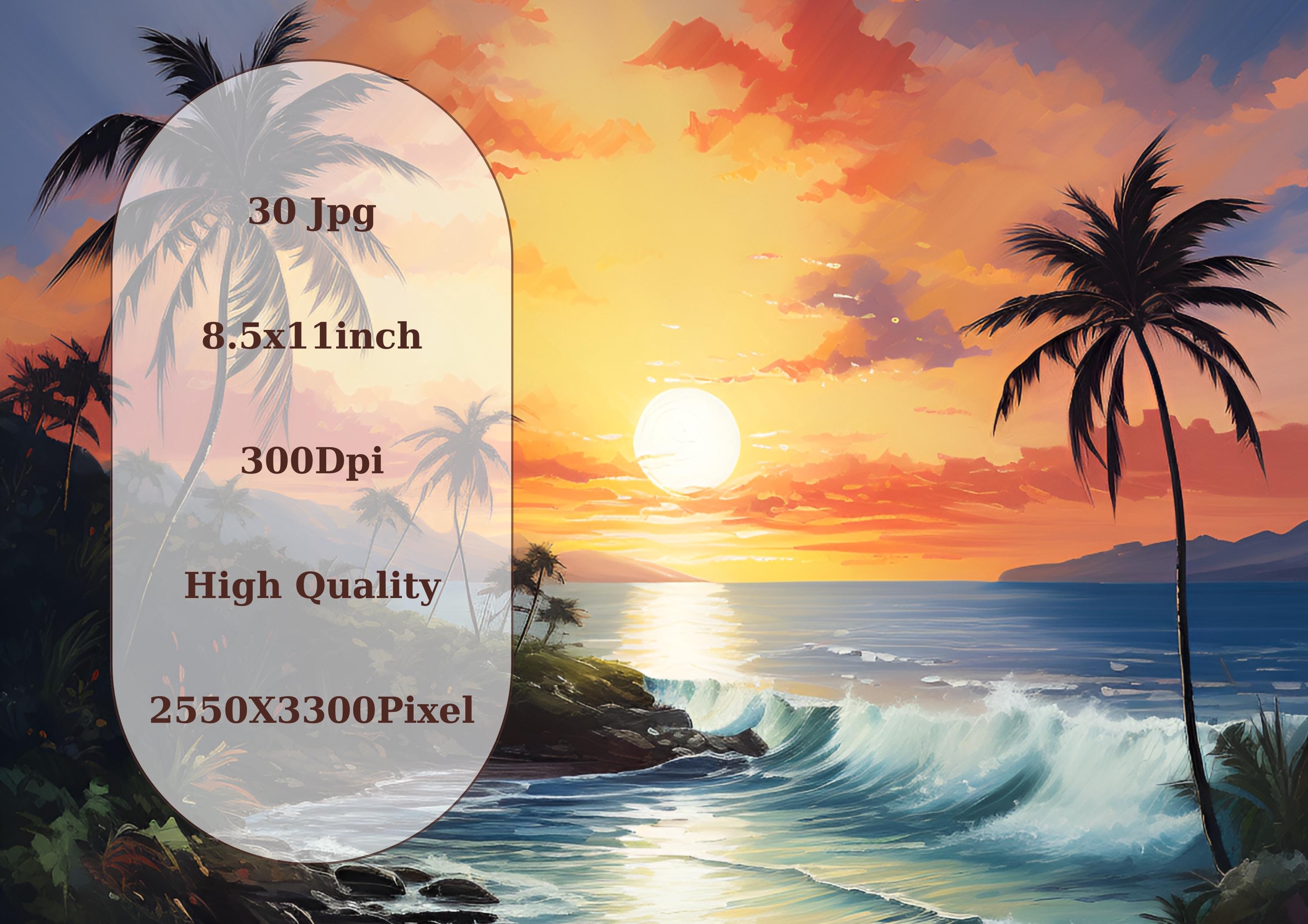 Printable Summer Beach Landscape Digital Papers Sunset Beach Background ...