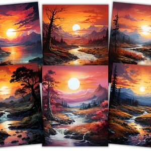 Printable Sunset Landscape Digital Paper Nature Graphics Summer ...