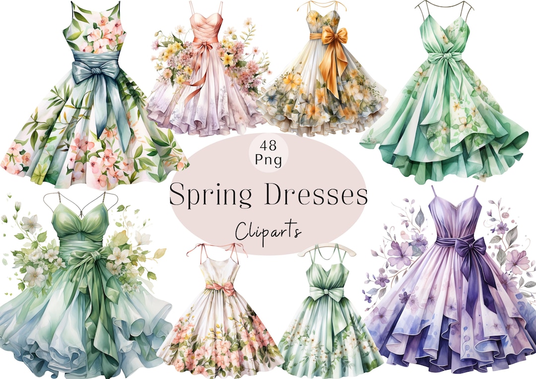 Watercolor Spring Dress Clipart Summer Spring Dress Images Spring ...
