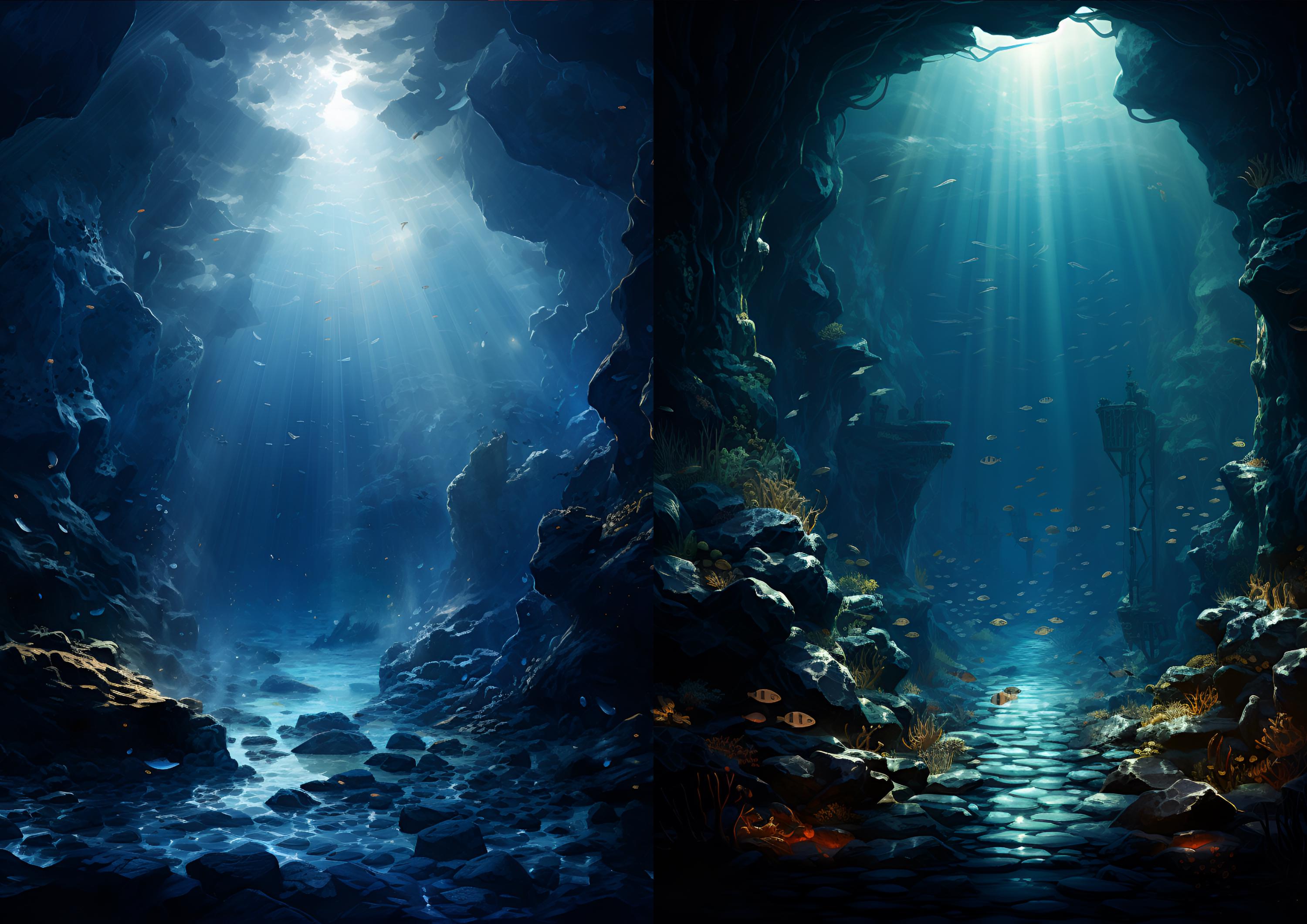 Printable Deep Ocean Digital Papers Under the Sea Background Nature ...