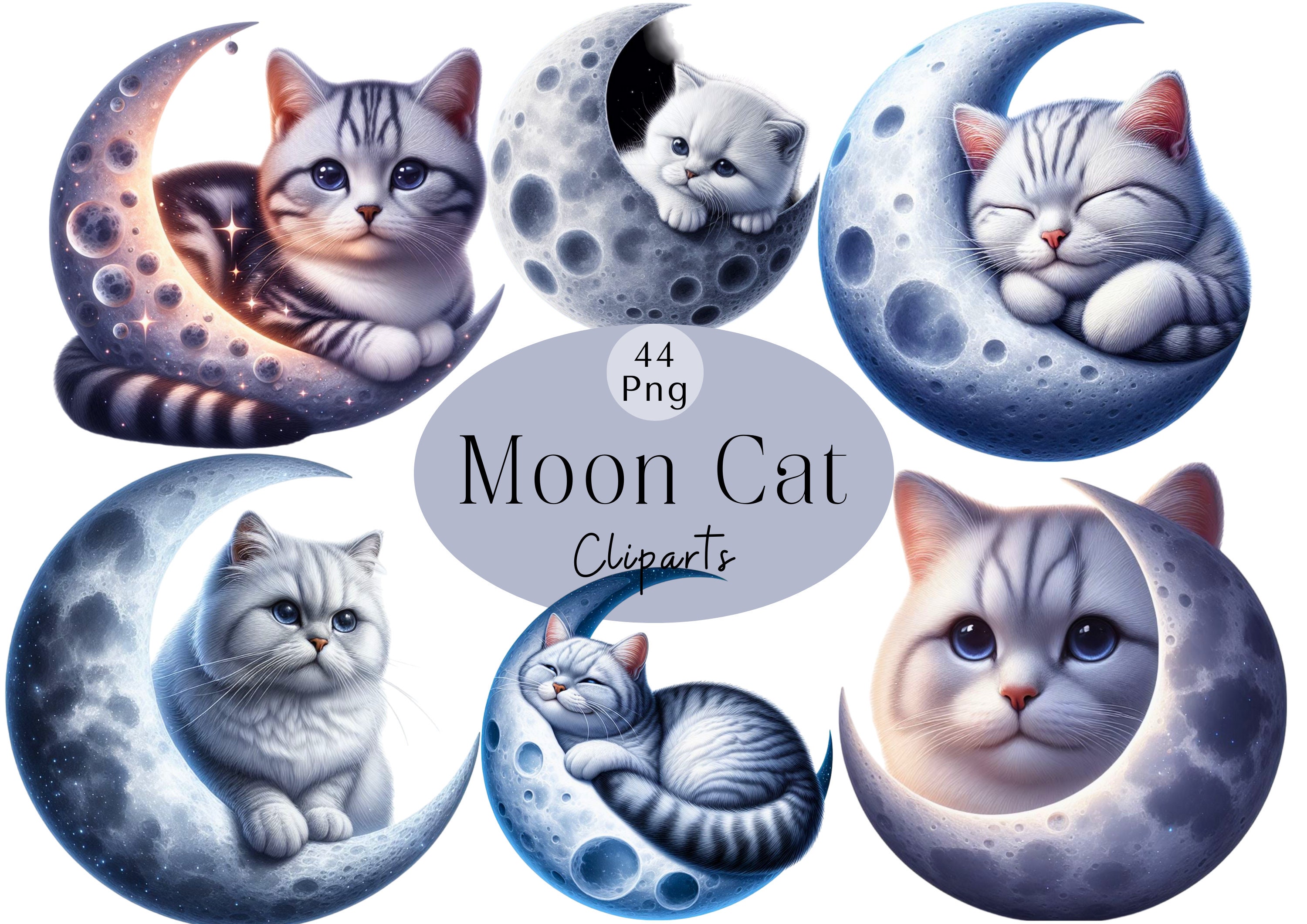 Moon Cat Clipart Png Sublimation Designs Crescent Moon Cats Cute Cat ...