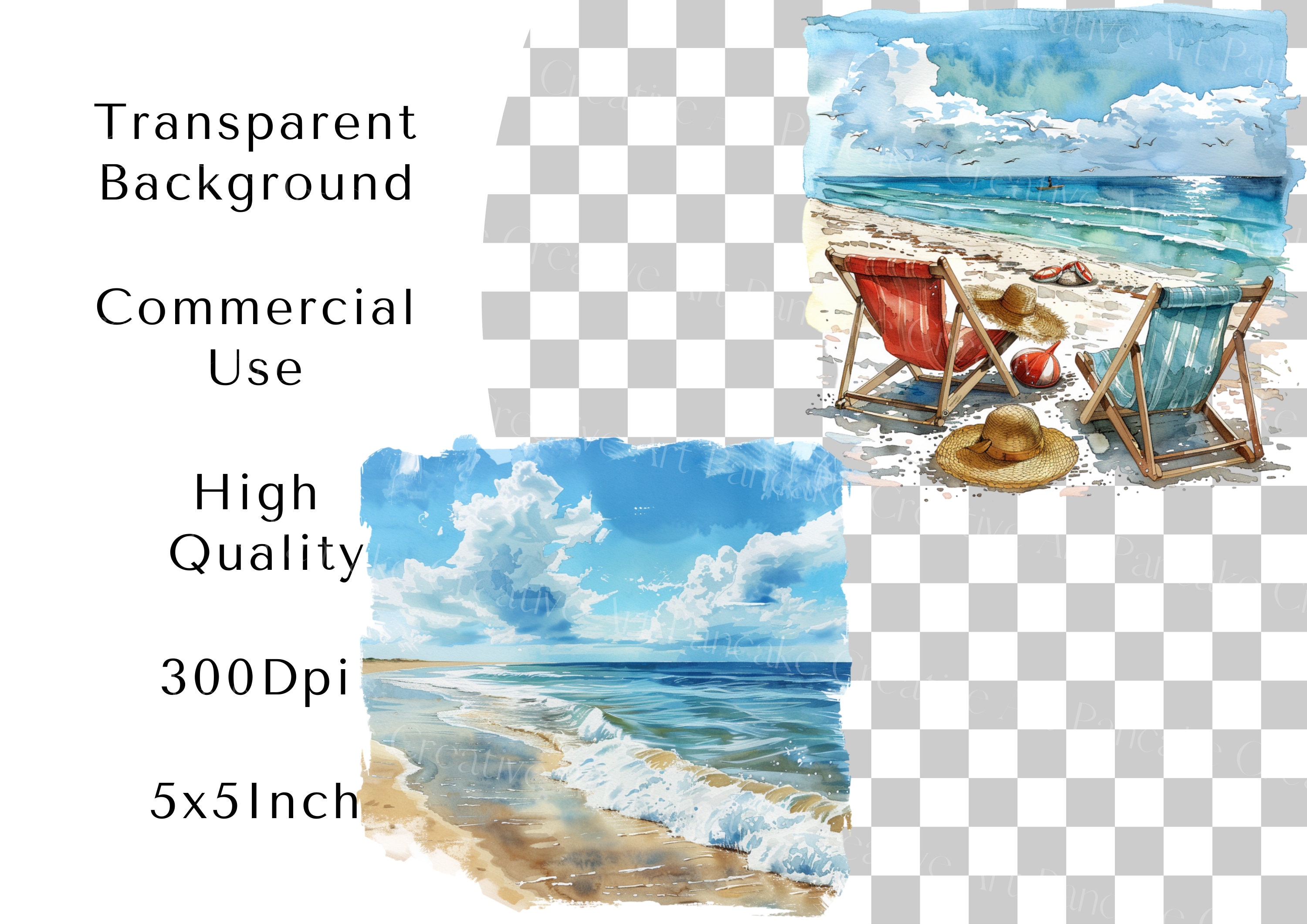 Hello Summer Clipart Watercolor Beach Png Bundle Summer Beach Scene ...