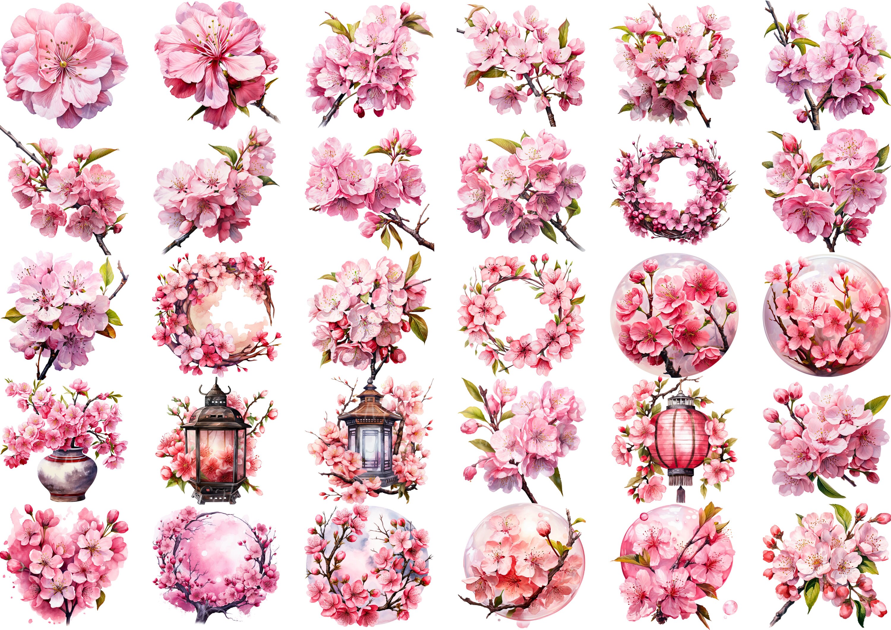 Watercolor Sakura Cherry Blossom Png Spring Floral Png Bundle Japanese ...