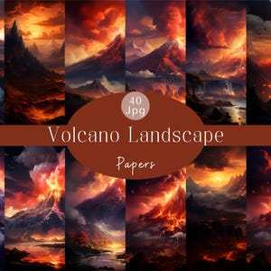 Volcano Landscape Digital Paper Set: Erupting Magma, Nature Backgrounds ...