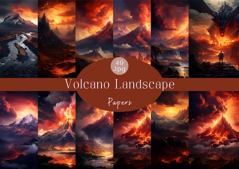 Printable Volcano Landscape Digital Papers Volcano Magma Nature ...