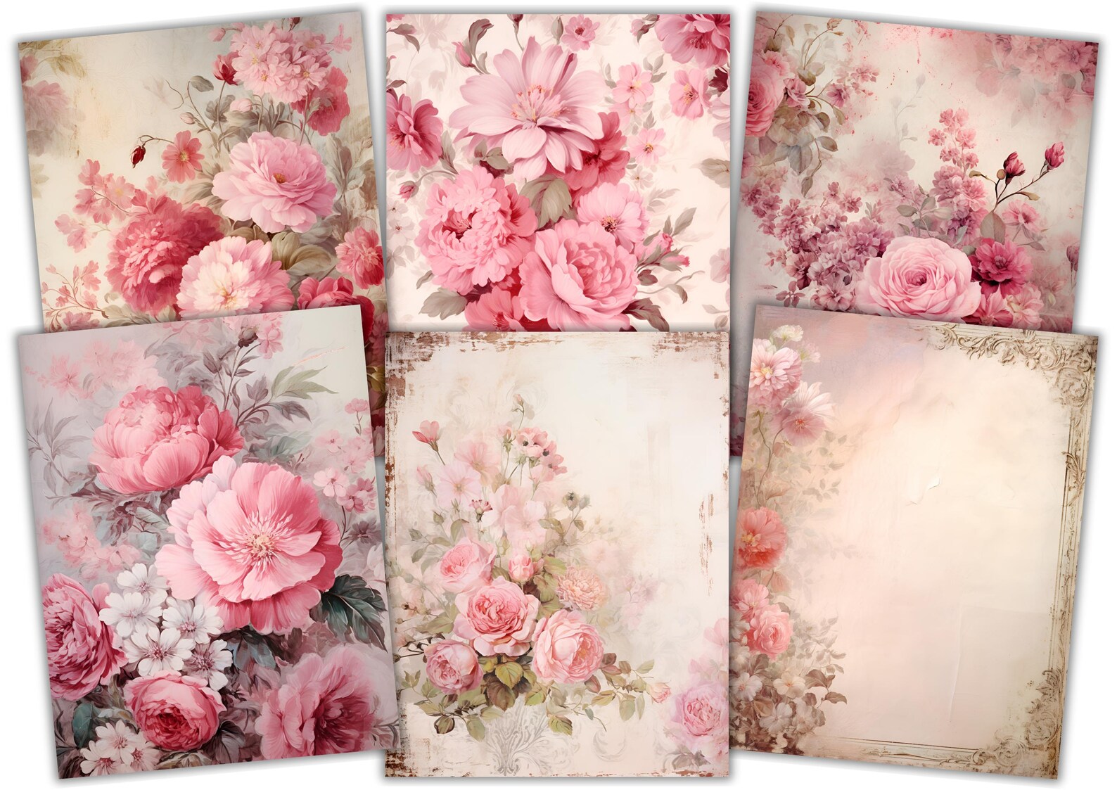 Watercolor Pink Floral Shabby Chic Paper: 33 Romantic Journal Pages ...