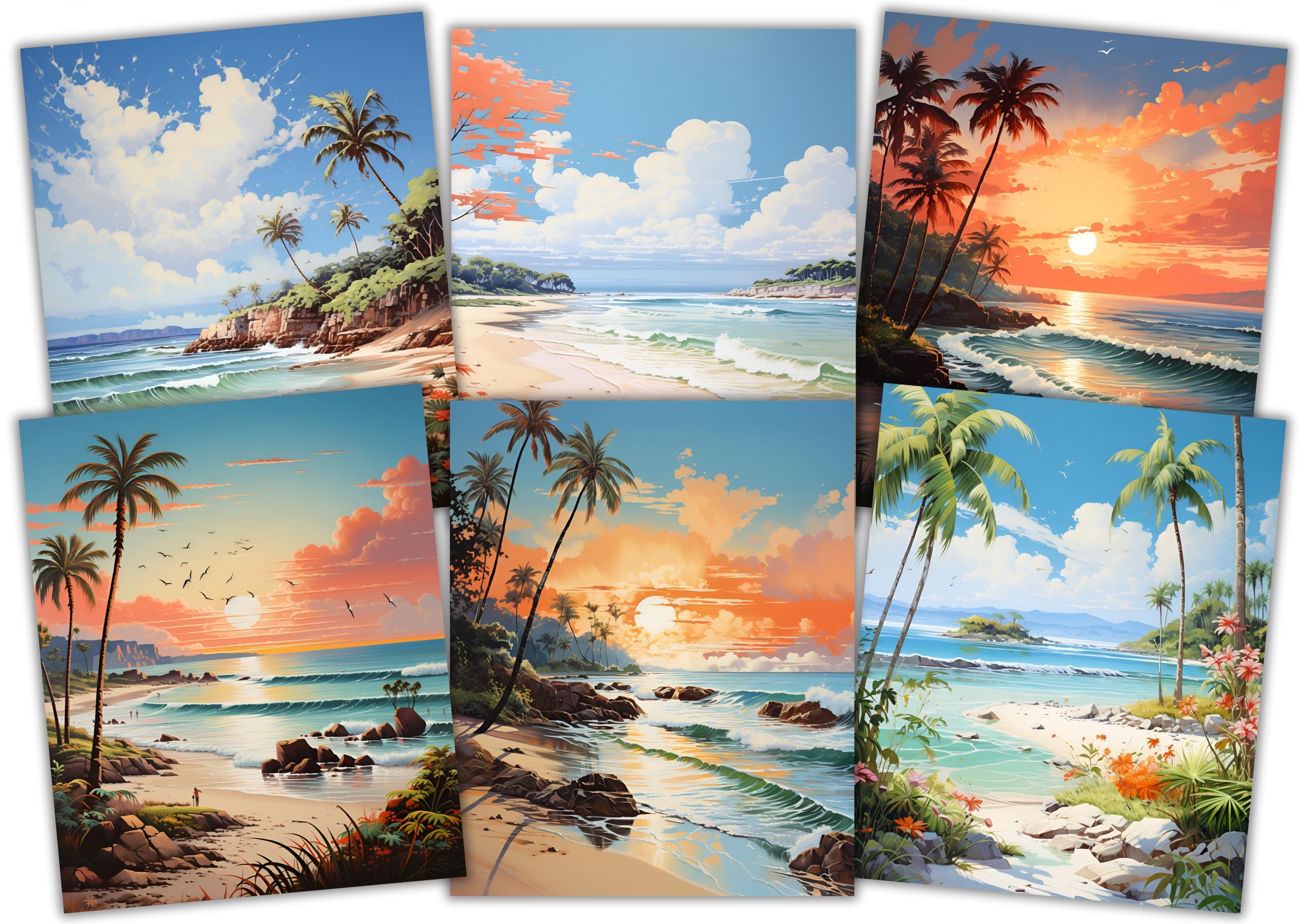 Printable Summer Beach Landscape Digital Papers Sunset Beach Background ...