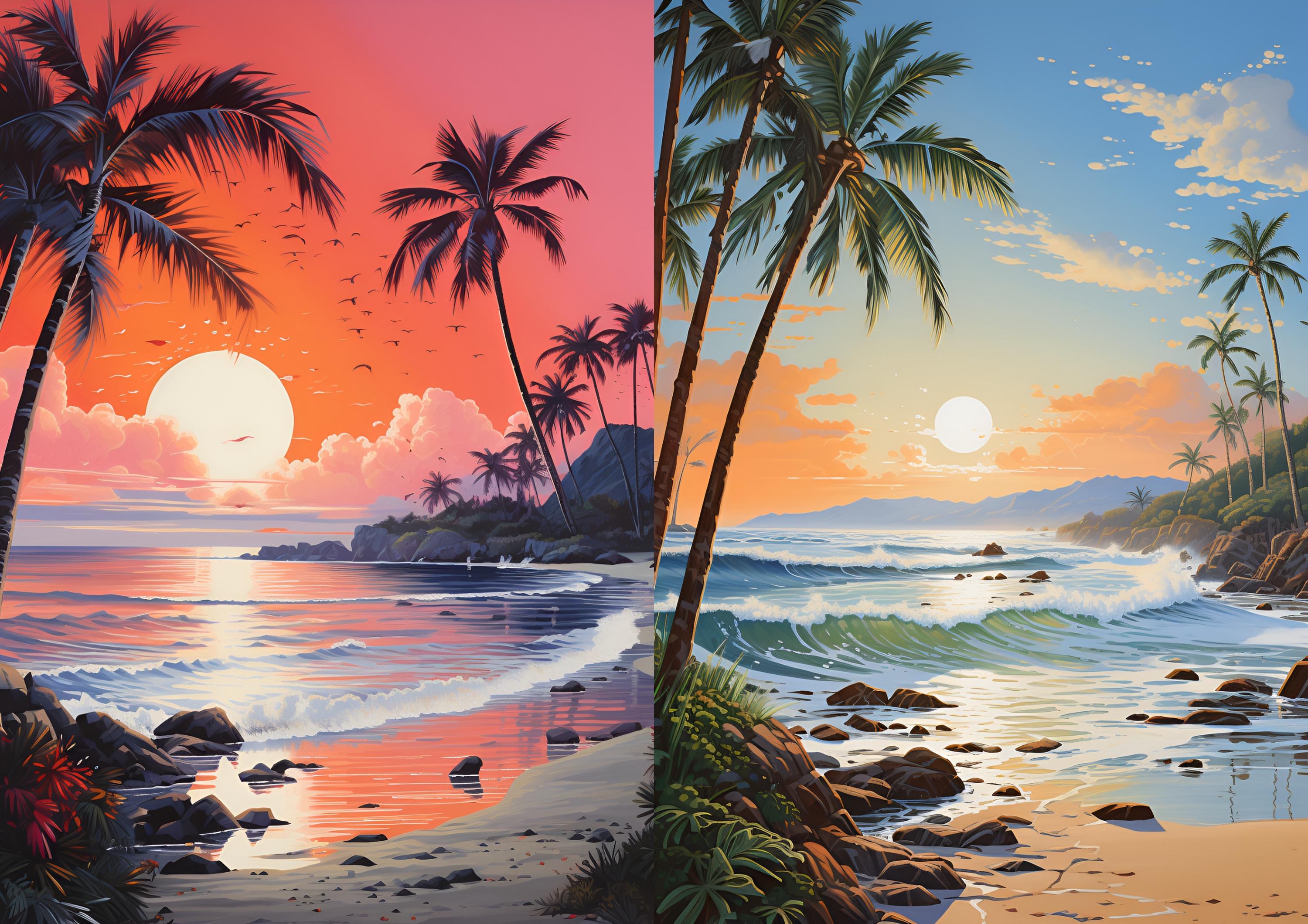 Printable Summer Beach Landscape Digital Papers Sunset Beach Background ...