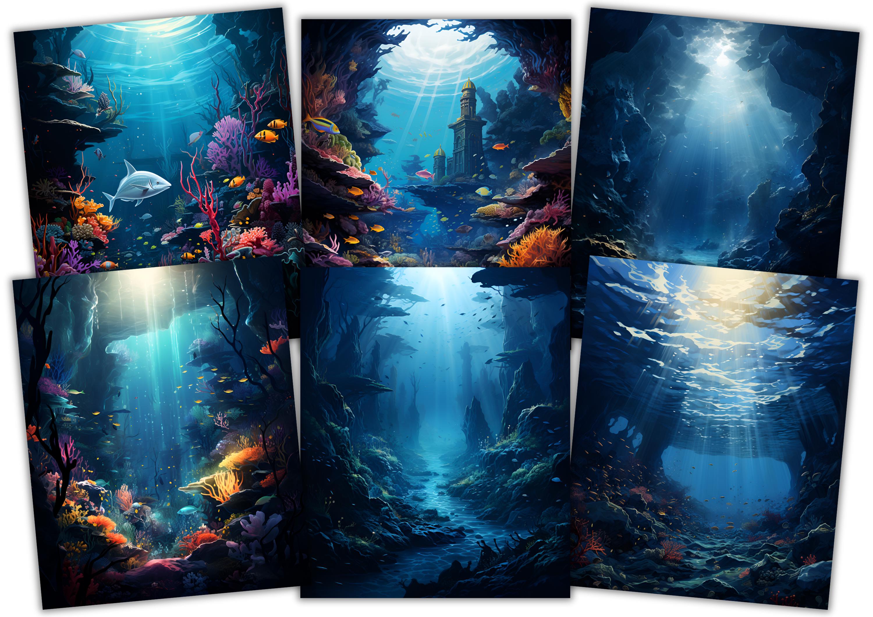 Printable Deep Ocean Digital Papers Under the Sea Background Nature ...