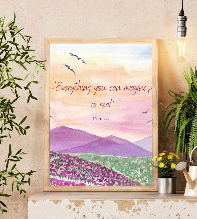 Uplifting Motivational Watercolour Wall Print Purple Landscape Paint ...