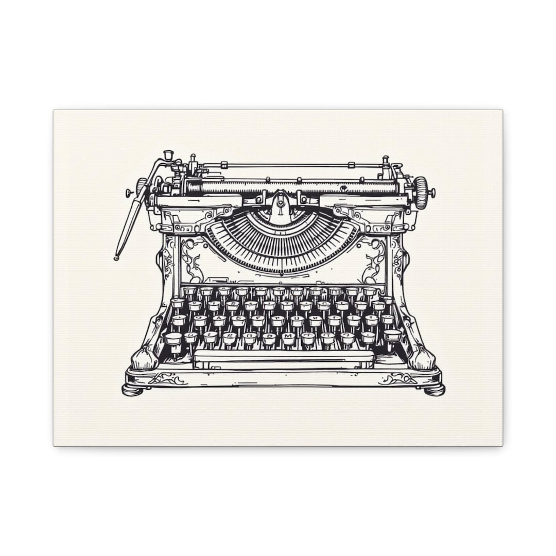 Vintage Typewriter Line Art Print Minimalist Black & White Canvas Retro ...