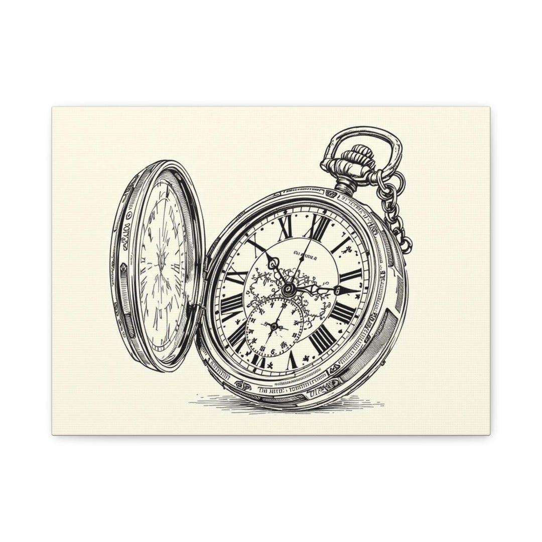 Vintage Pocket Watch Line Art Classic Black & White Canvas Print ...