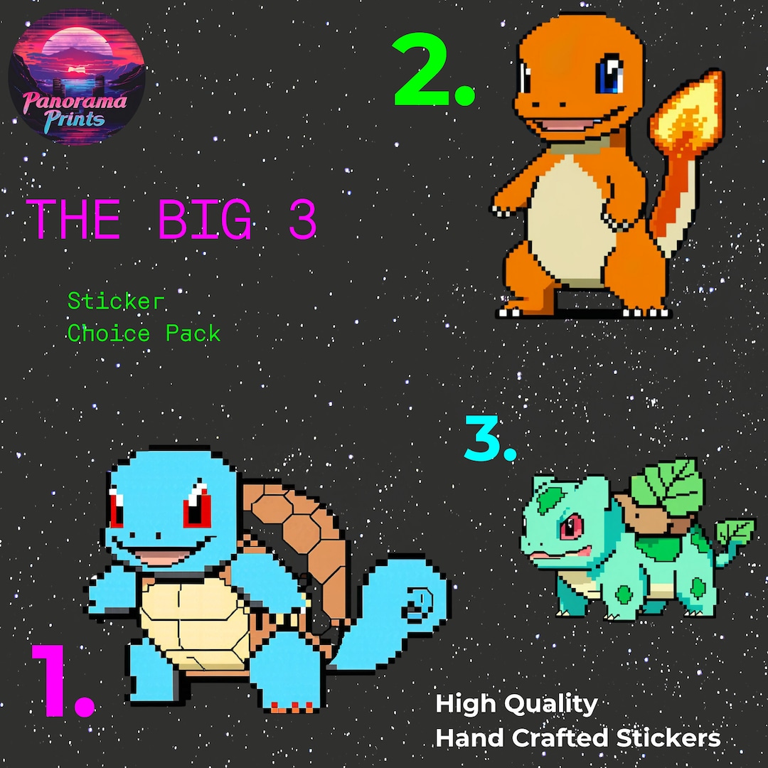 Retro Pixel the Poke Big 3 Stickers Pack Choose From 3 Designs 3x3 ...