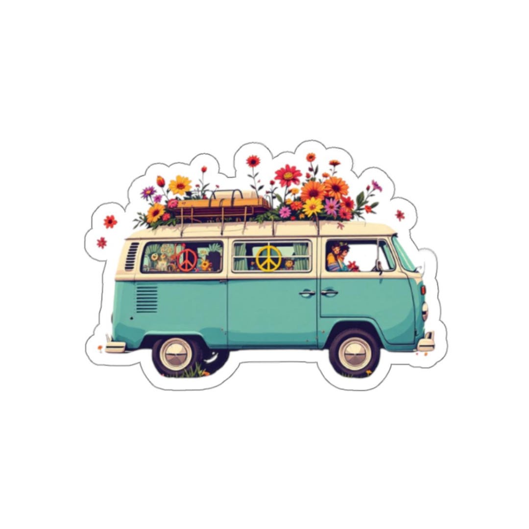 Retro Flower Power Van Sticker - Etsy