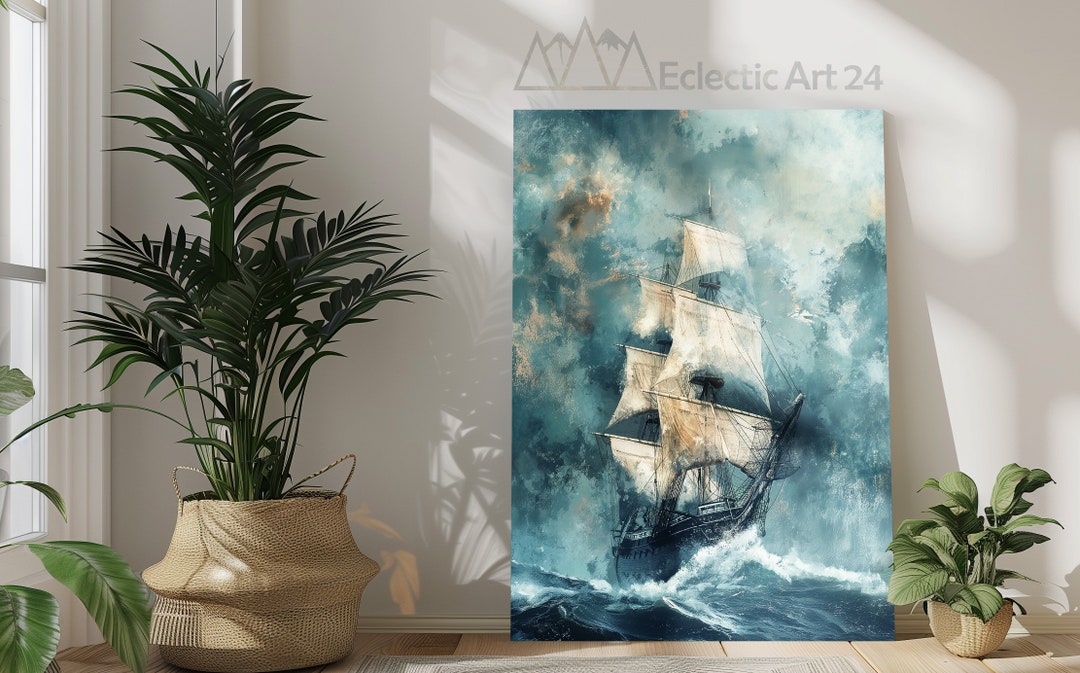 Classical Sailing Ship Stormy Seas Matte Canvas, Stretched, 0.75 ...