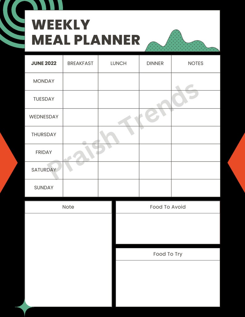 Weekly Meal Planner Printable Template, 7 Day Menu Plan, Food Planner ...