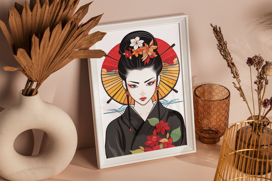 Printable Geisha Girl in Traditional Japanese Fashion Wall Art, Geisha ...
