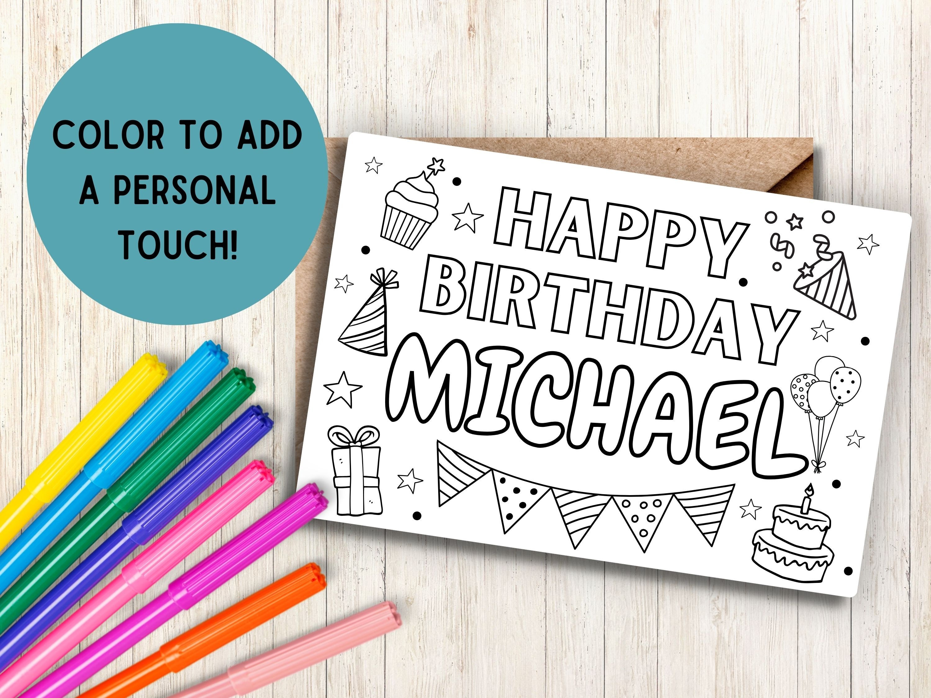 Custom Coloring Birthday Card, Personalized Coloring Birthday Card ...