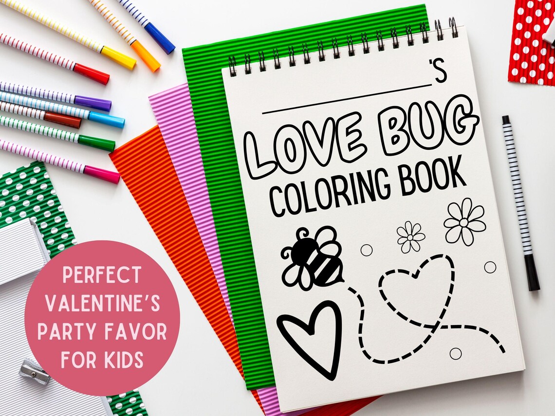 Love Bug Valentine Coloring Pages, Valentine Coloring Gift, Love Bug ...